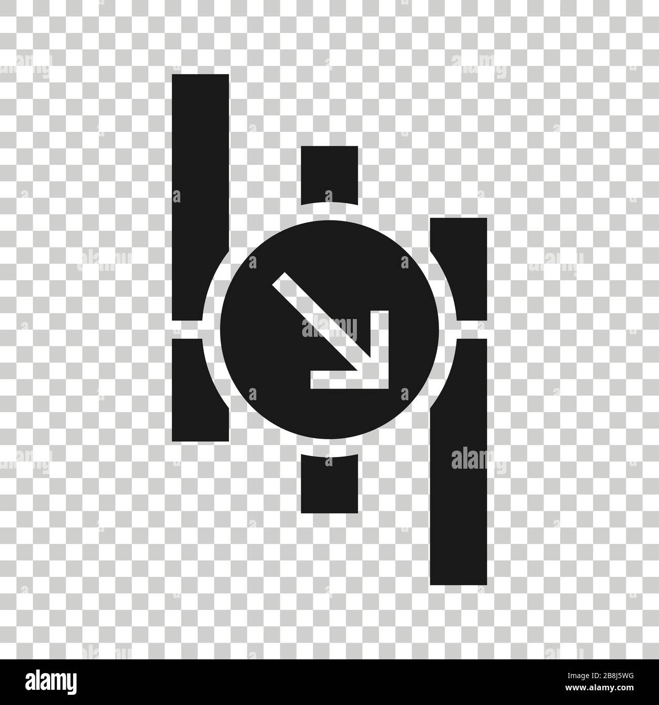 Market trend icon in flat style. Decline arrow with magnifier vector illustration on white ...