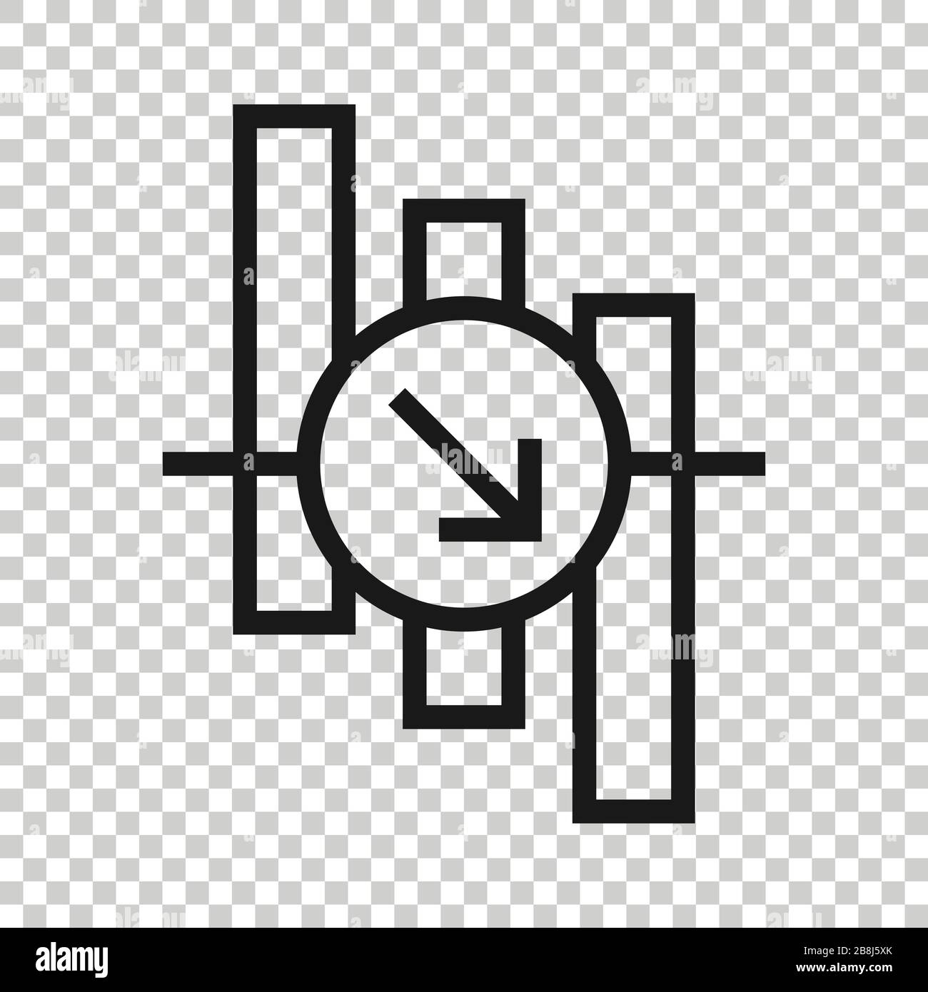 Market trend icon in flat style. Decline arrow with magnifier vector illustration on white ...