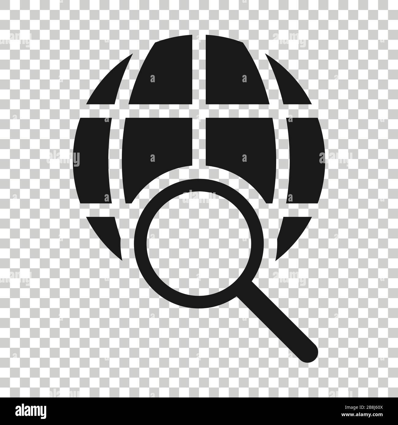 Globe search icon in flat style. Network navigation vector illustration ...