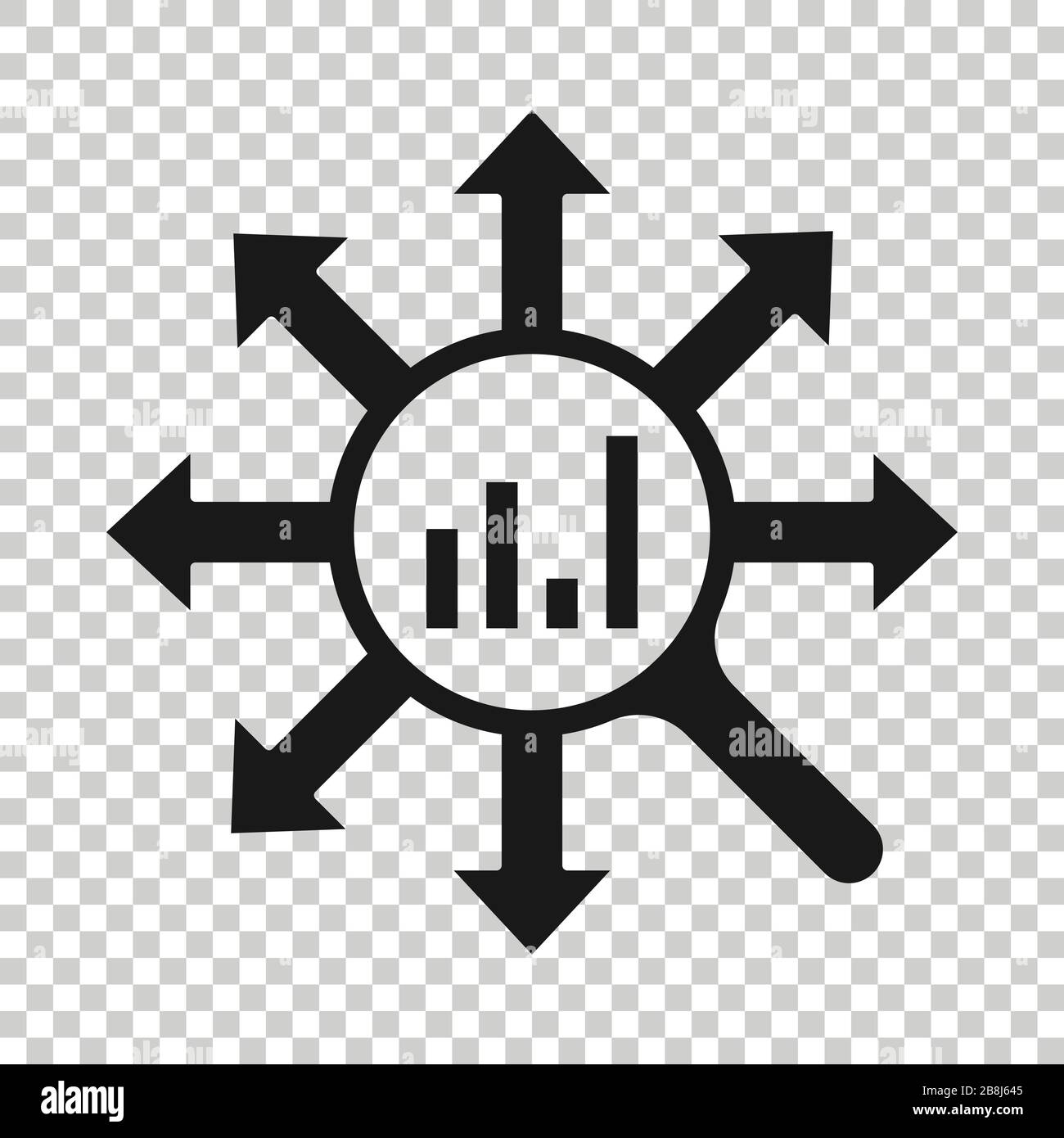 Market trend icon in flat style. Growth arrow with magnifier vector ...