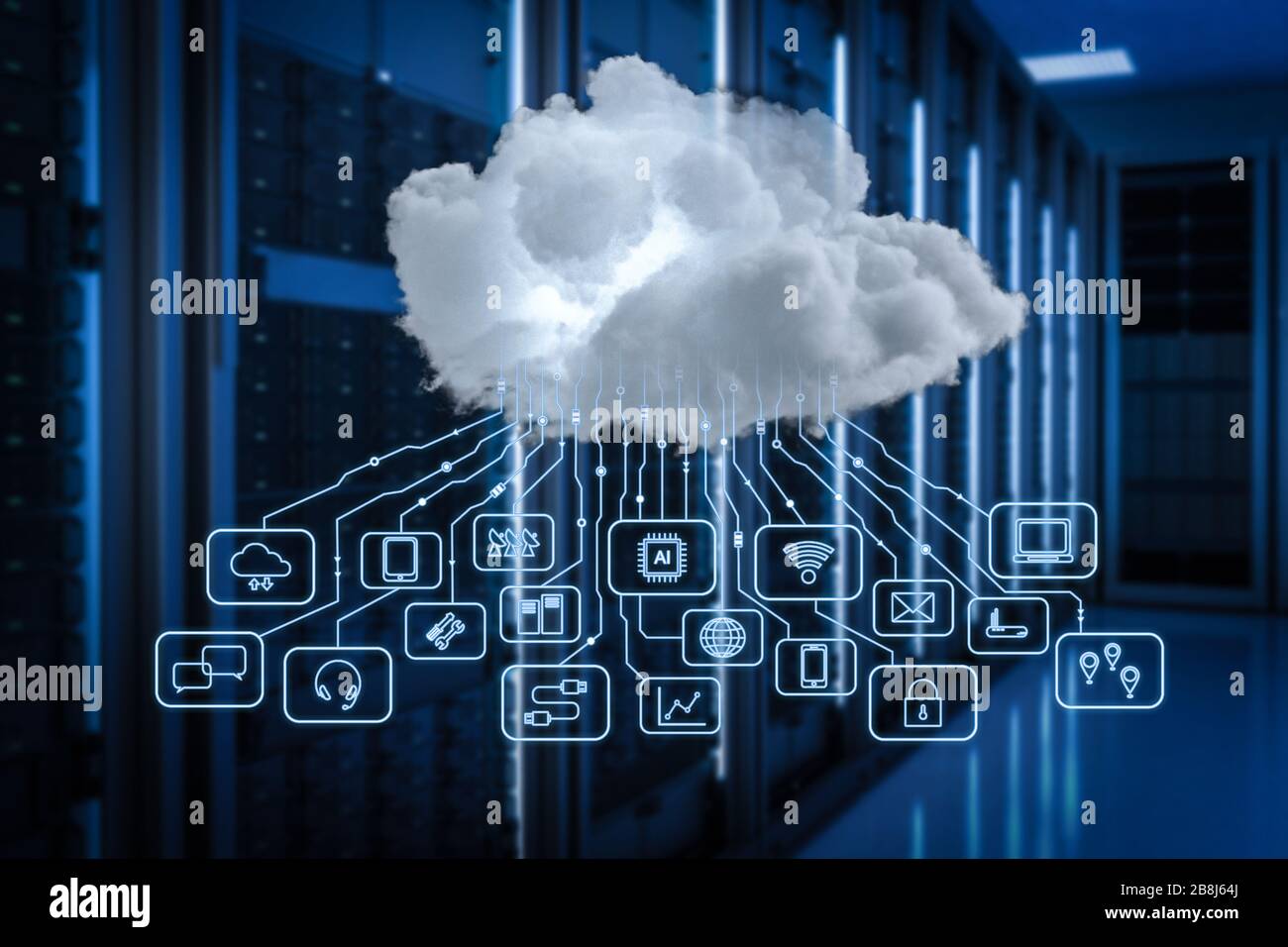 Cloud Computing Technology Concept With 3d Rendering Cloud In Server