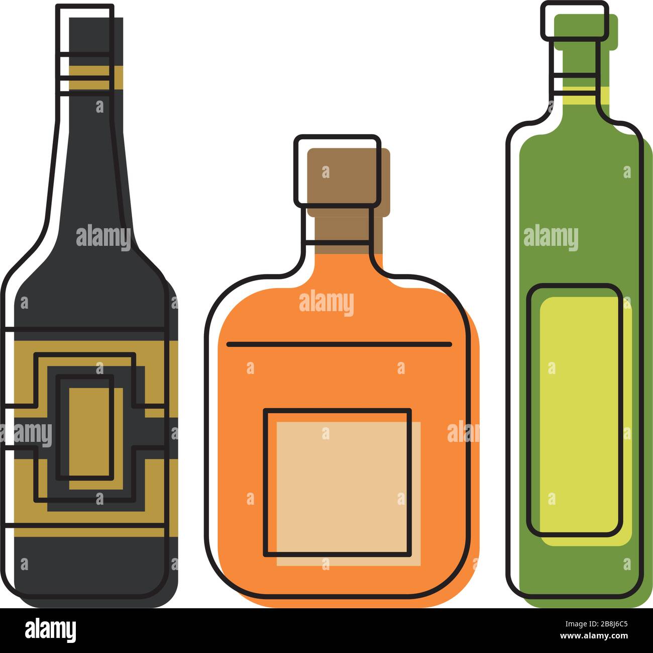 Alcohol beverage bottles vector icon symbol isolated on white ...