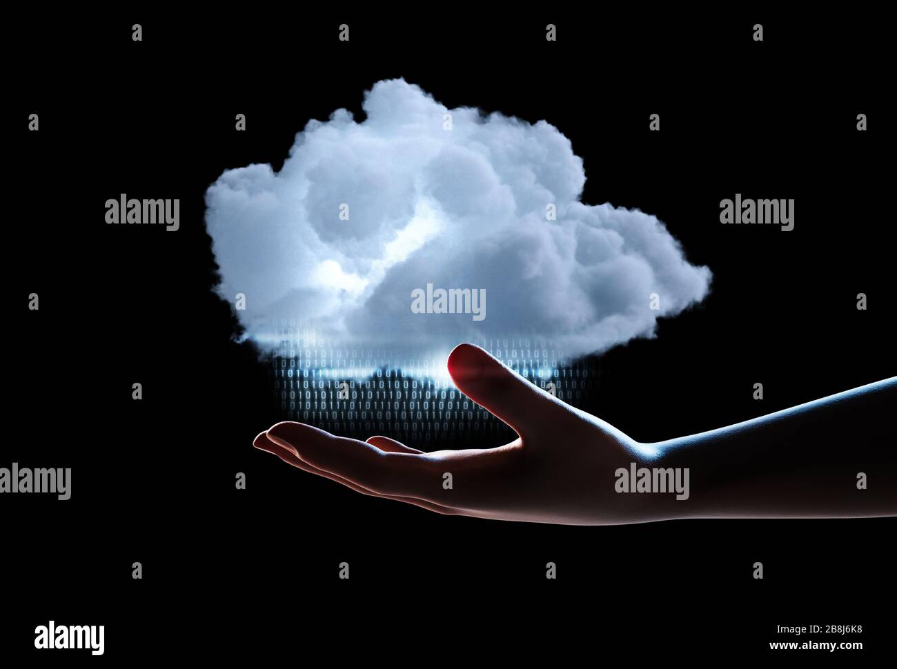 Cloud computing technology concept with 3d rendering human hand hold ...