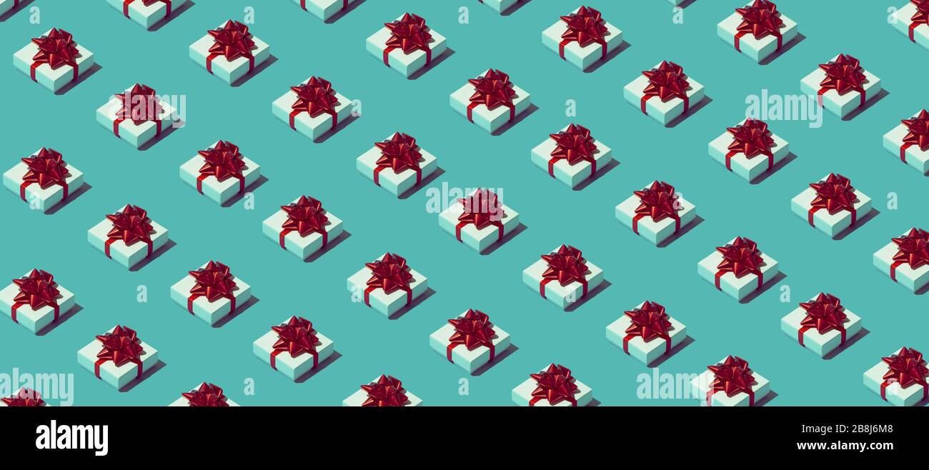 Gift boxes background with repetition of identical presents Stock Photo ...
