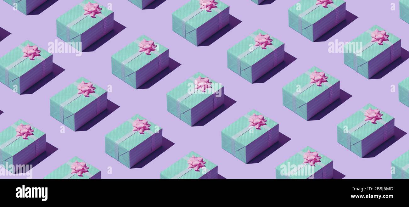 Gift boxes background with repetition of identical presents Stock Photo ...