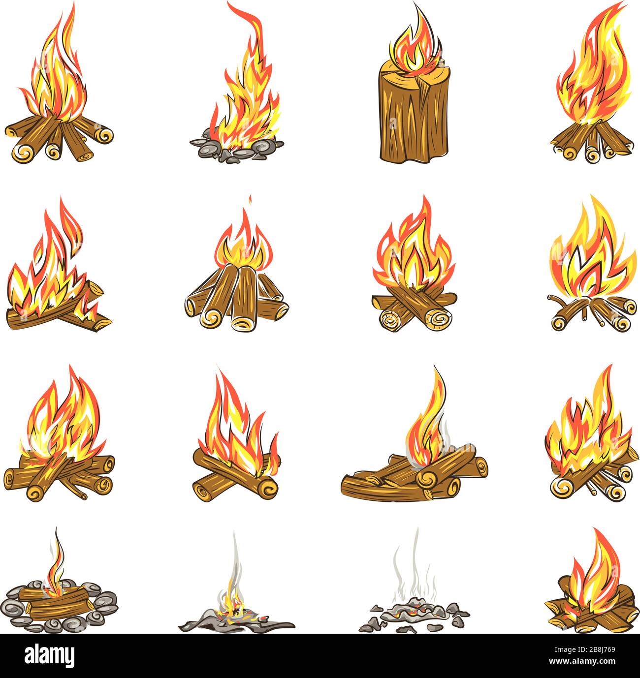 Campfire icons set. Cartoon set of campfire vector icons for web design ...