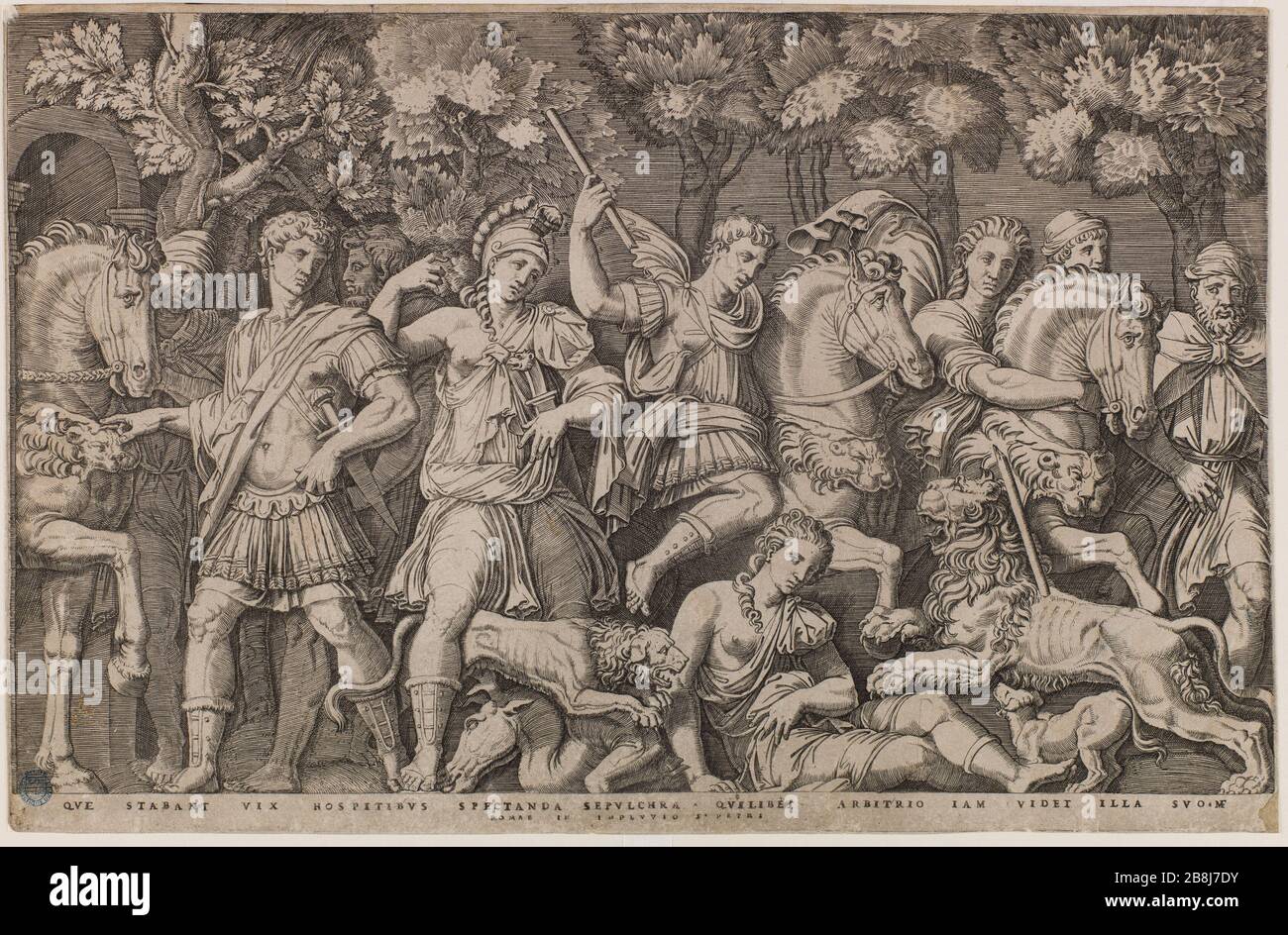 Lion Hunt from the antique (Bartsch 422) Marc Antoine Raimondi (1480 ...