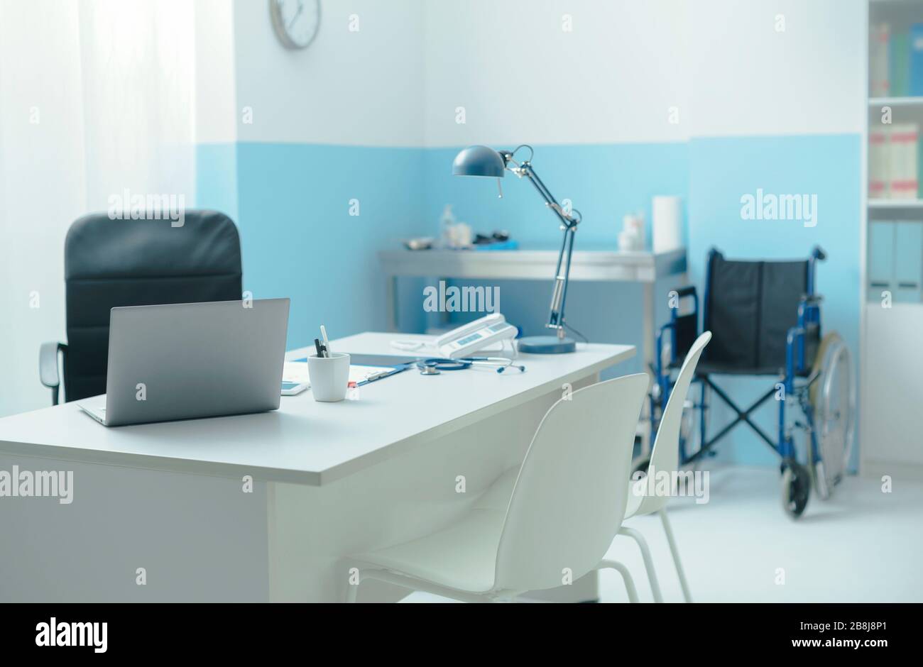 Professional doctor's office interior with medical equipment, medicine ...