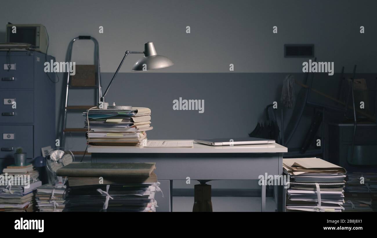 Vintage style office with lots of paperwork and furnishings Stock Photo ...