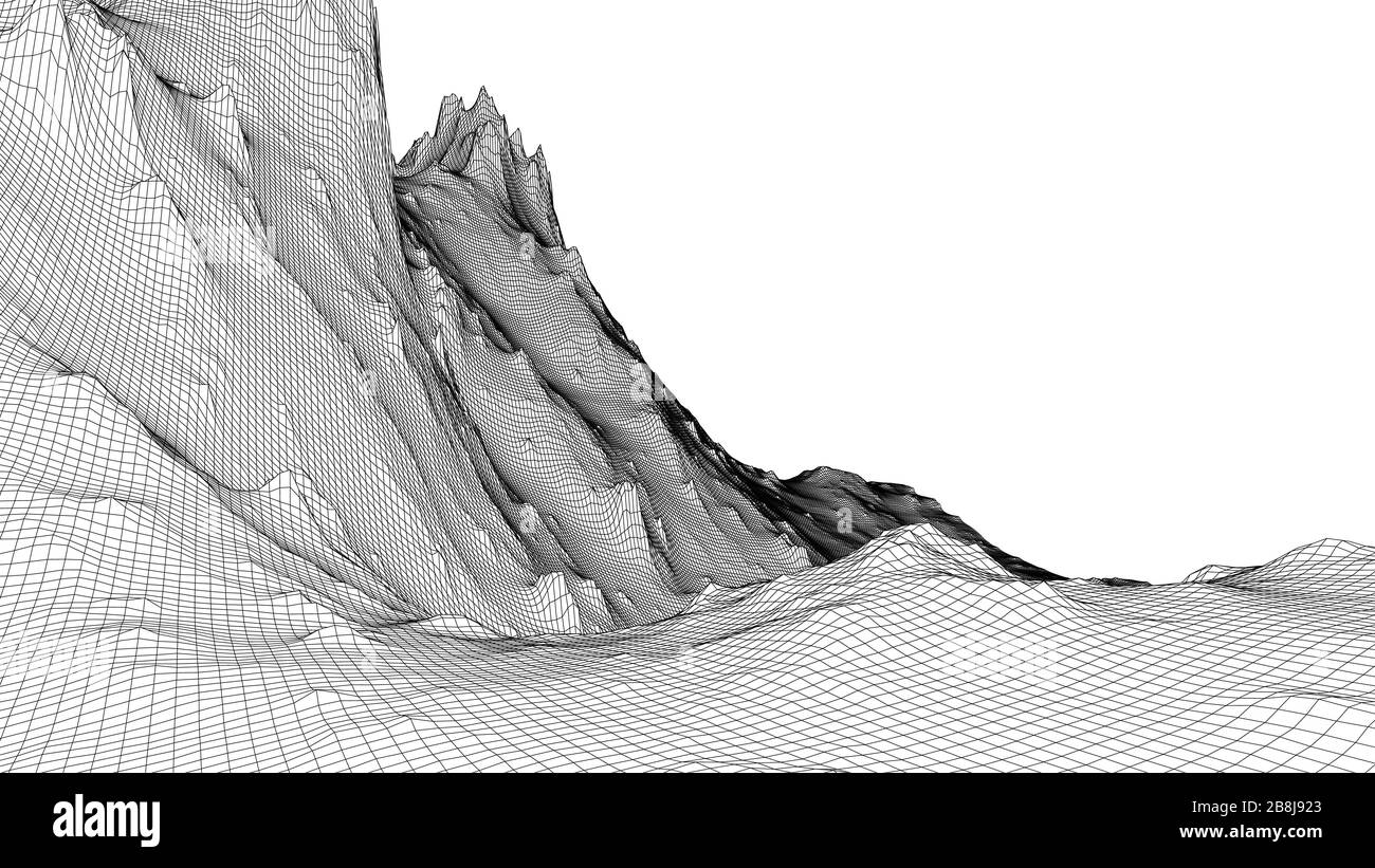 Abstract 3d wire-frame landscape. Blueprint style. Vector rendering ...