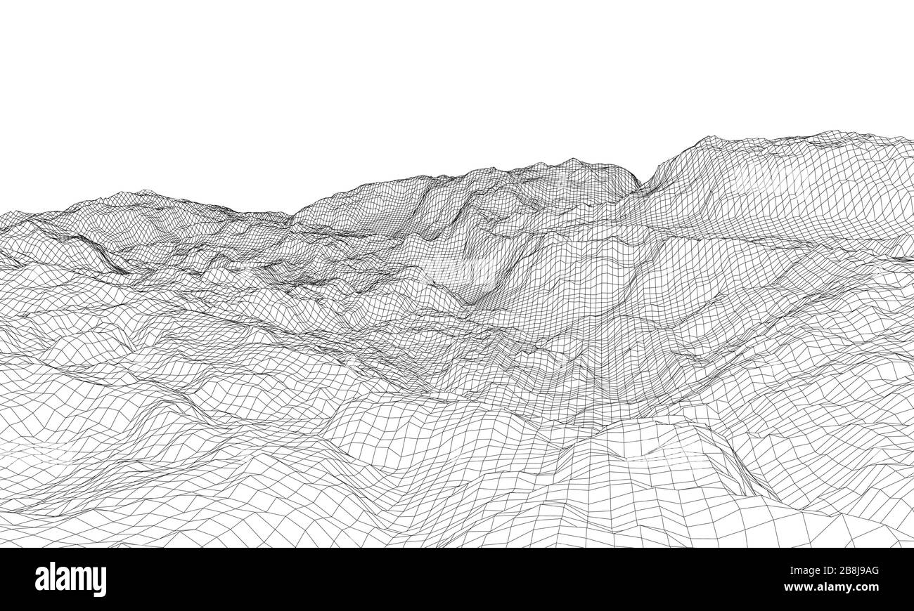 Abstract 3d wire-frame landscape. Blueprint style. Vector rendering ...