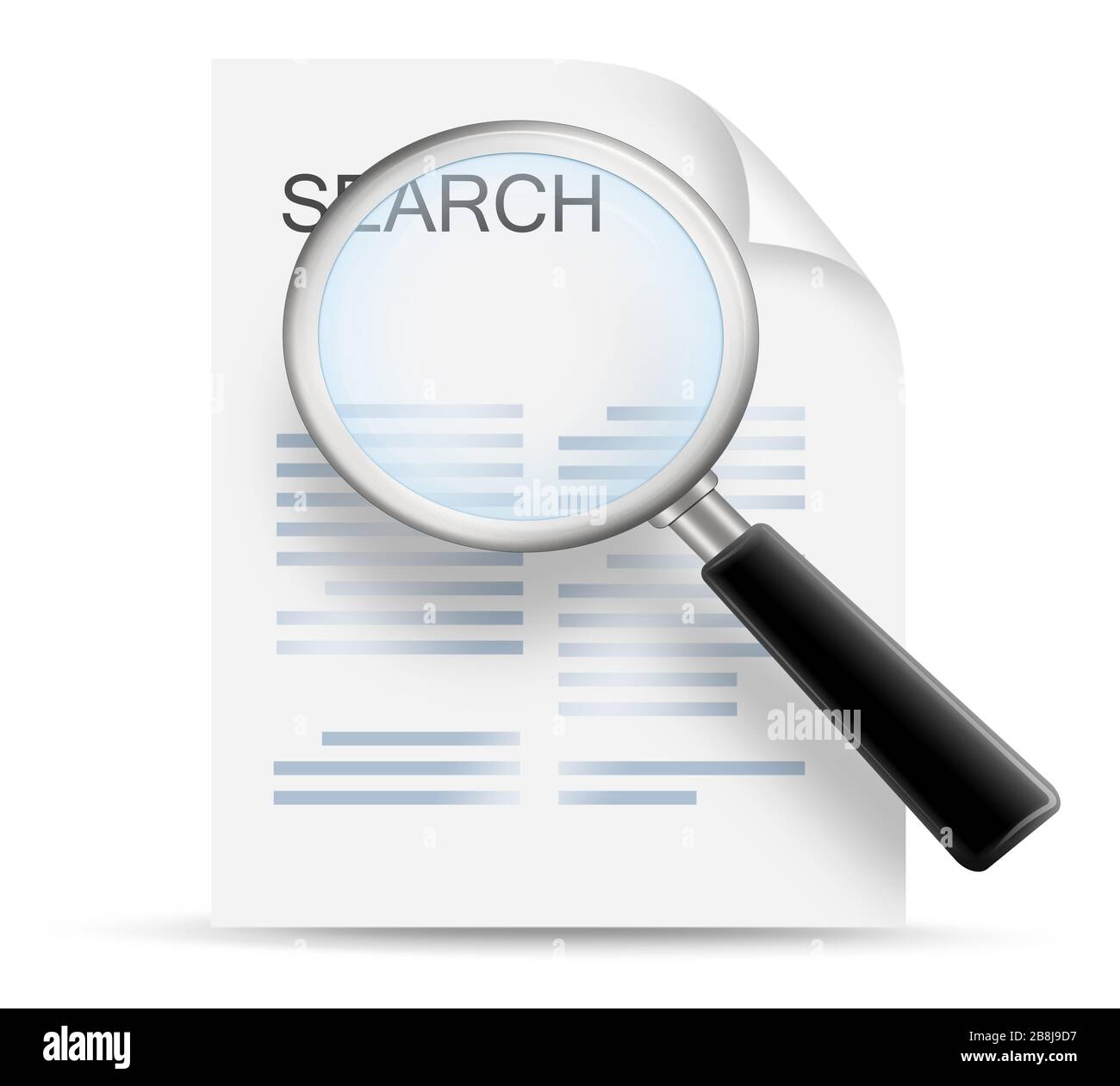 Magnify glass hoovering above an office document over the word search ...