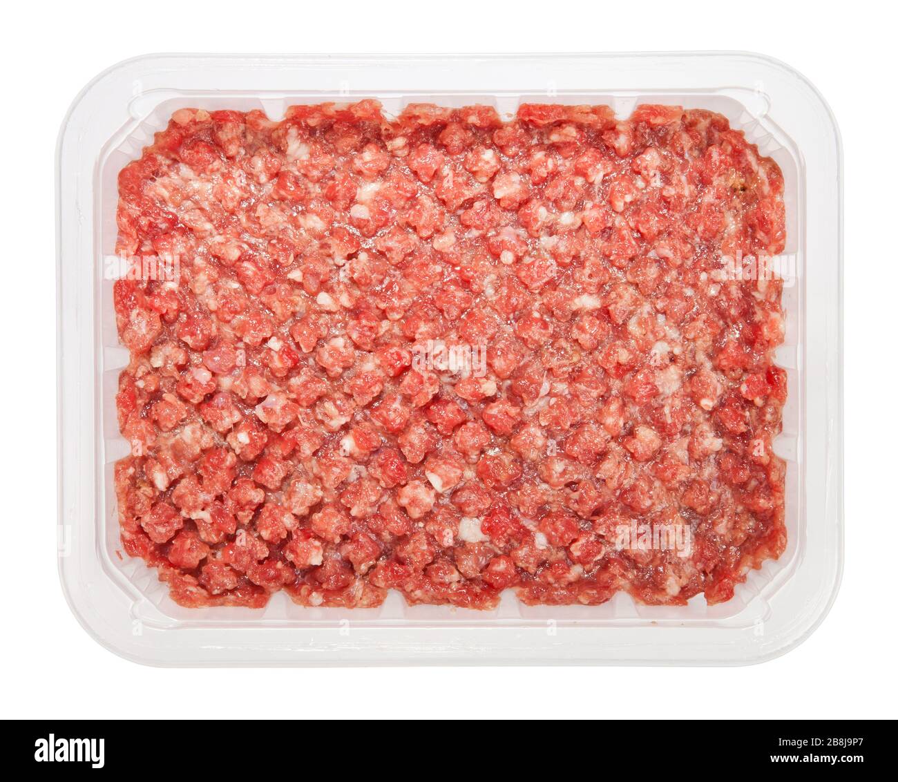 the forcemeat of raw meat in box isolated on white background Stock ...