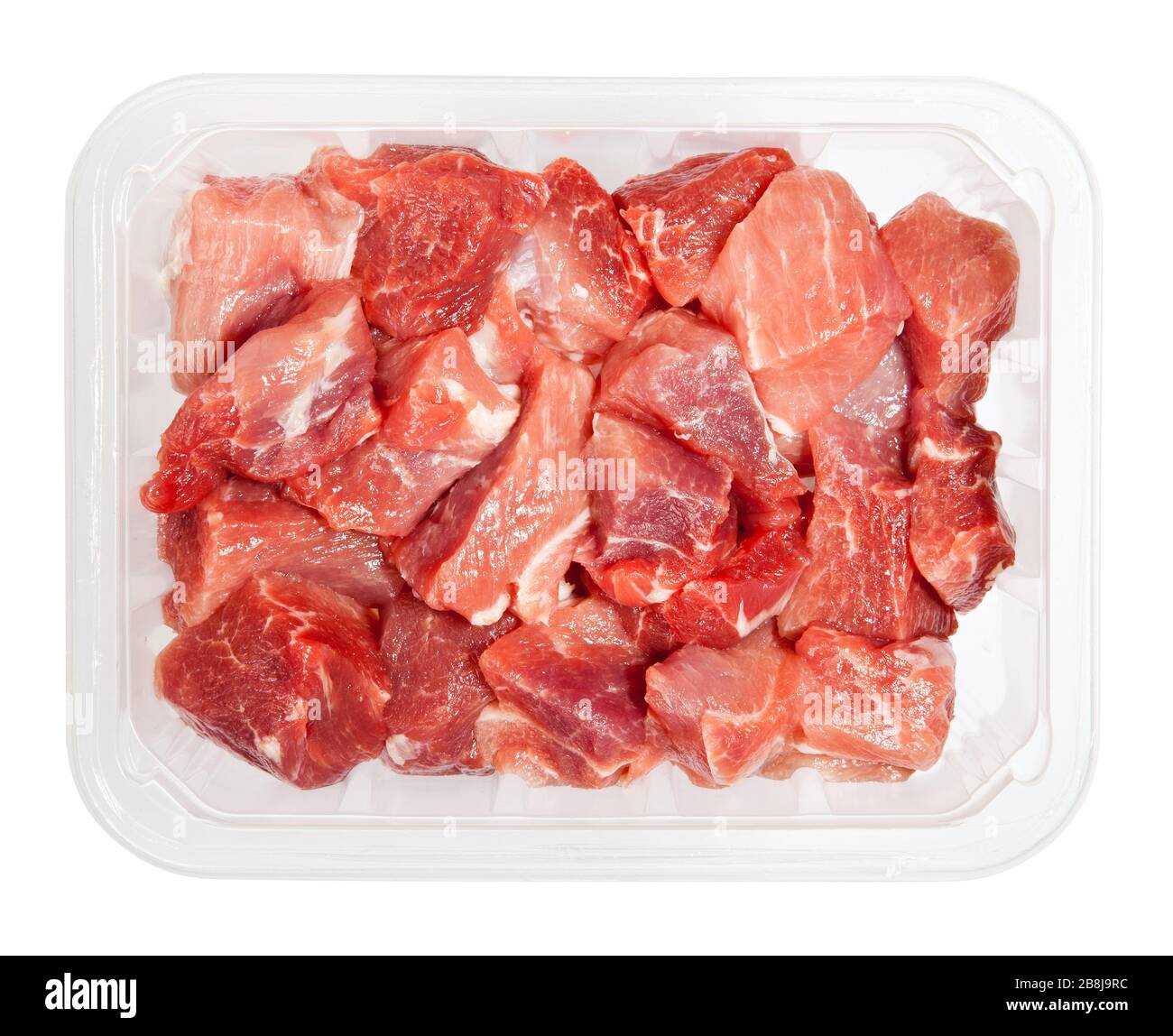 the pieces of raw meat in box isolated on white background Stock Photo ...