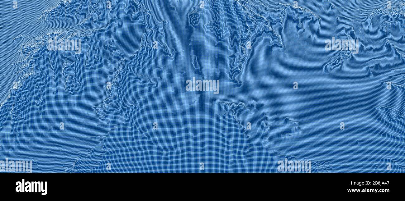 Abstract 3d wire-frame landscape. Blueprint style. Vector rendering ...