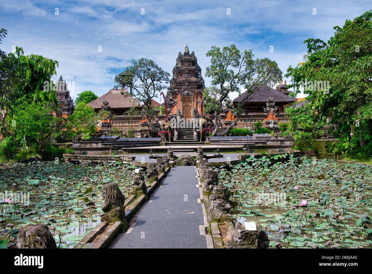 Lotus pond and Pura Saraswati temple (Ubud Water Palace) in Ubud, Bali ...