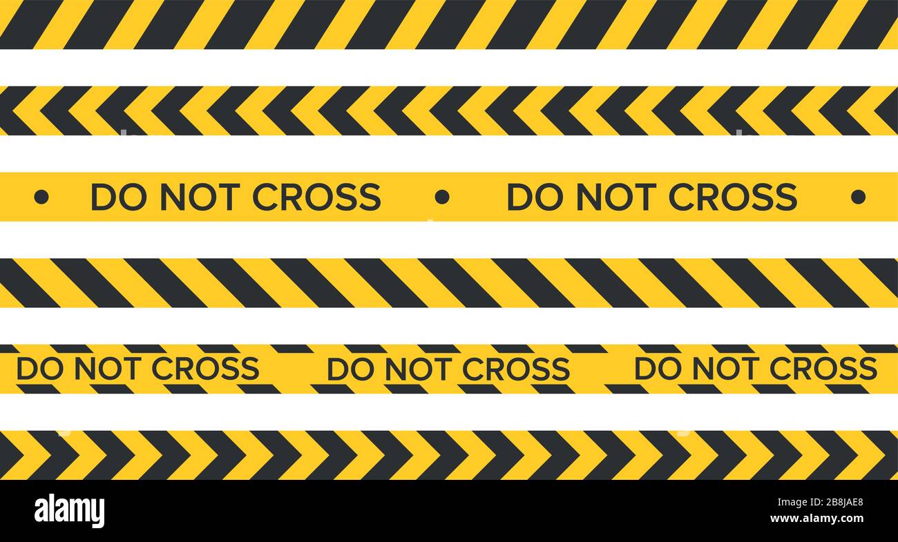 Police line and do not cross ribbons. Yellow danger tapes. Horizontal ...
