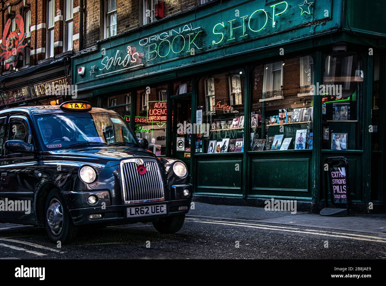 Soho's original book shop,London,UK. Bookstore in London. Black cab in ...