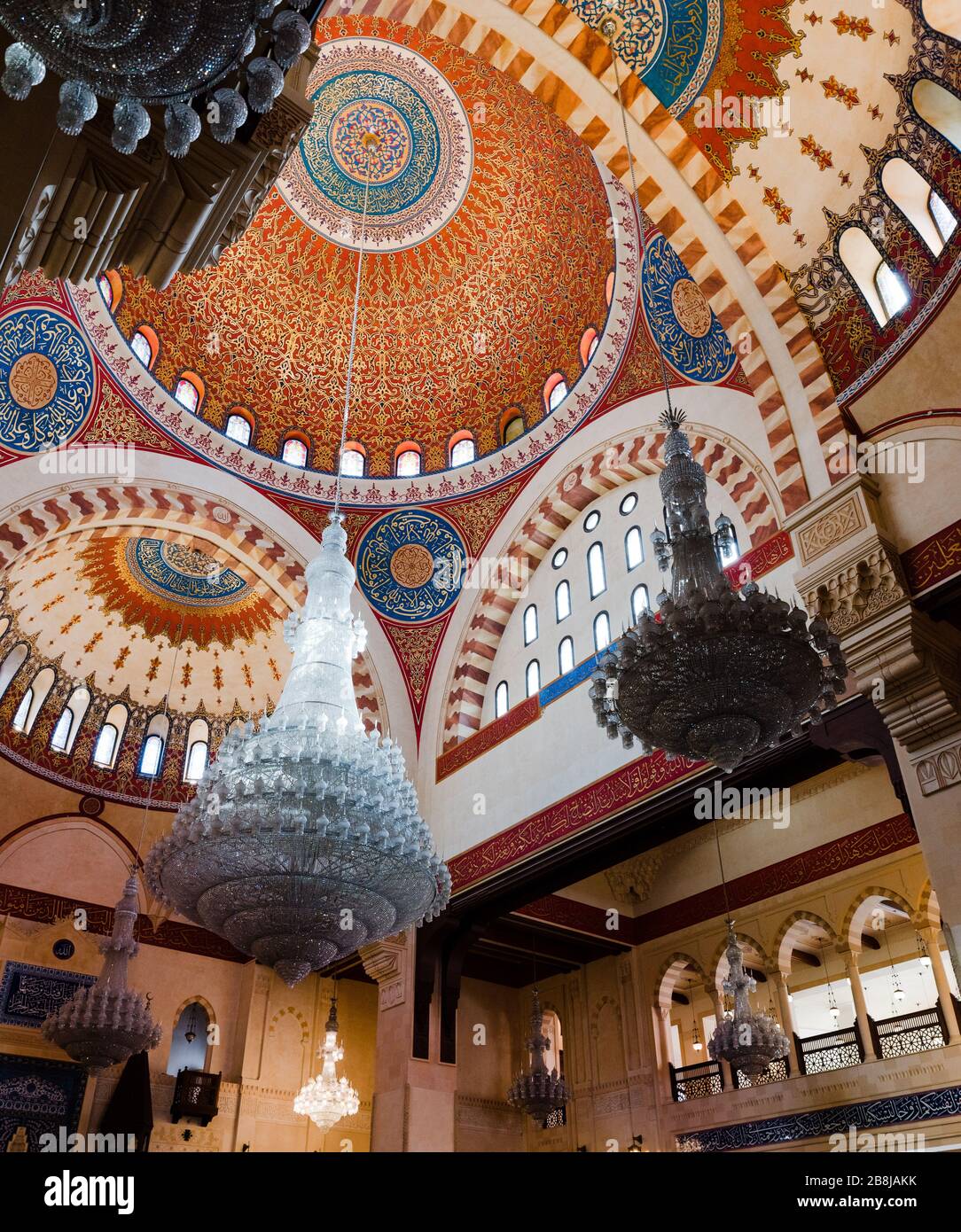 BEIRUT, LEBANON - 01 Apr 2017: The decorated mosque cupola from inside ...