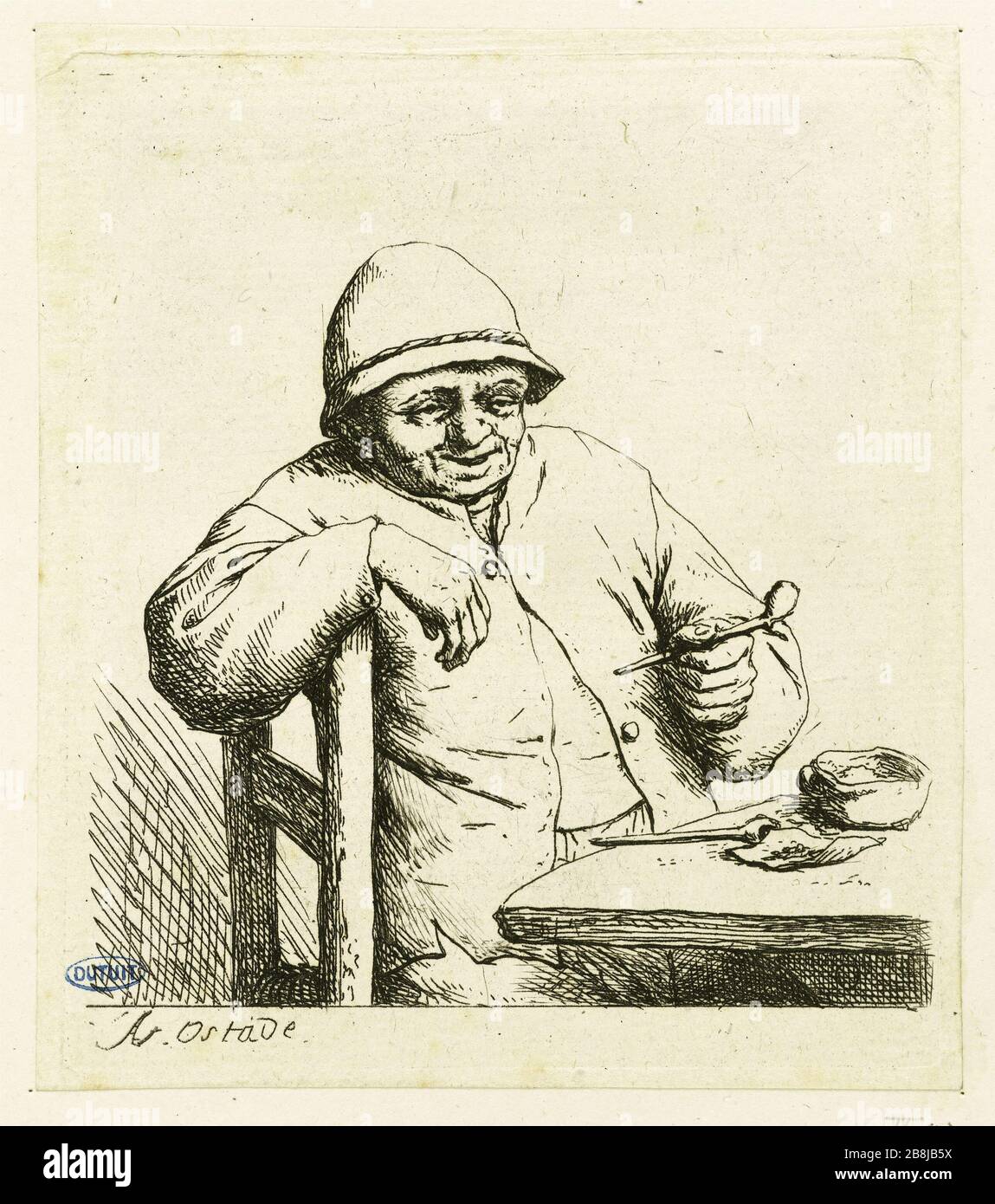 Le smoking riant (Bartsch 6) Adriaen Van Ostade (1610-1685). Le fumeur ...