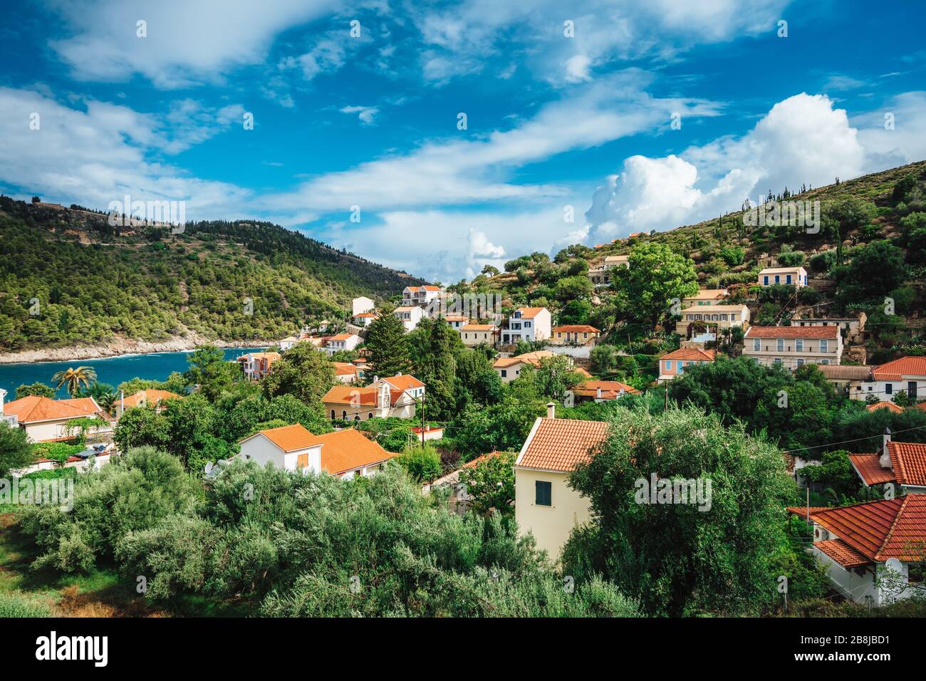 Beautiful cute Assos town village, Kefalonia island, Greece Stock Photo ...