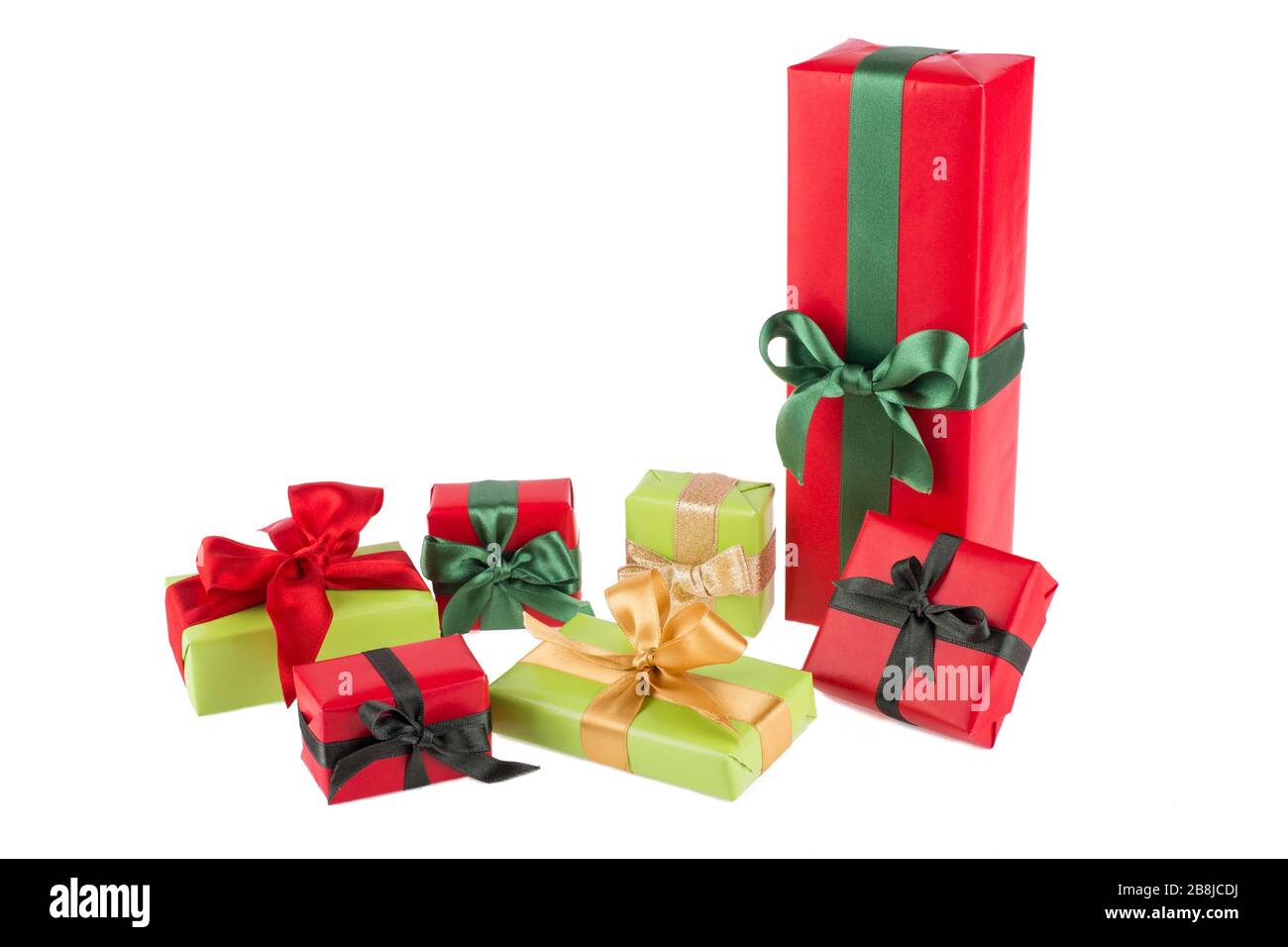 color gift boxes on white background Stock Photo - Alamy