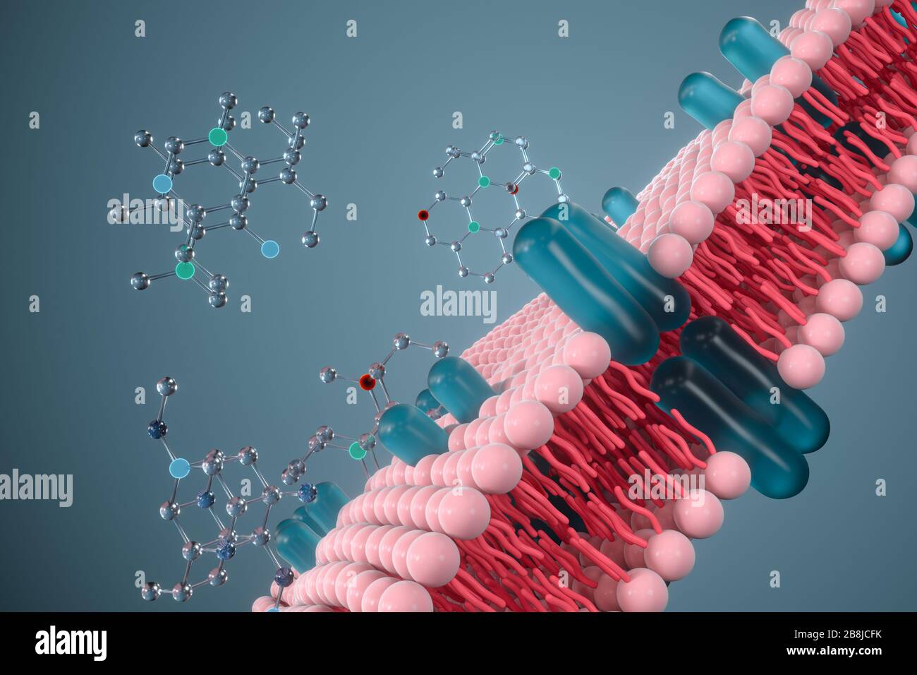 Cell membrane and biology, biological concept, 3d rendering. Computer ...