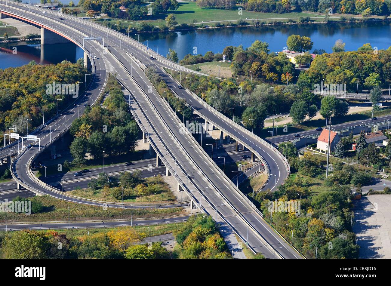 Austria, motorway junction over discharge channel of the Danube river ...