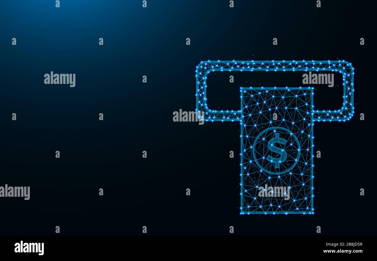 ATM or terminal made from points and lines on dark blue background ...