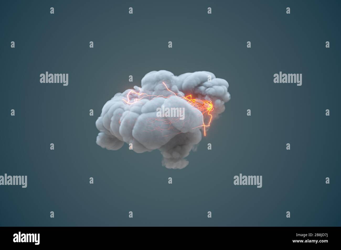 Dark clouds and lightning, weather forecast, 3d rendering. Computer ...