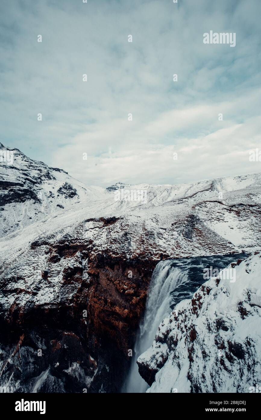 Iceland Skogafoss waterfall from above Stock Photo - Alamy