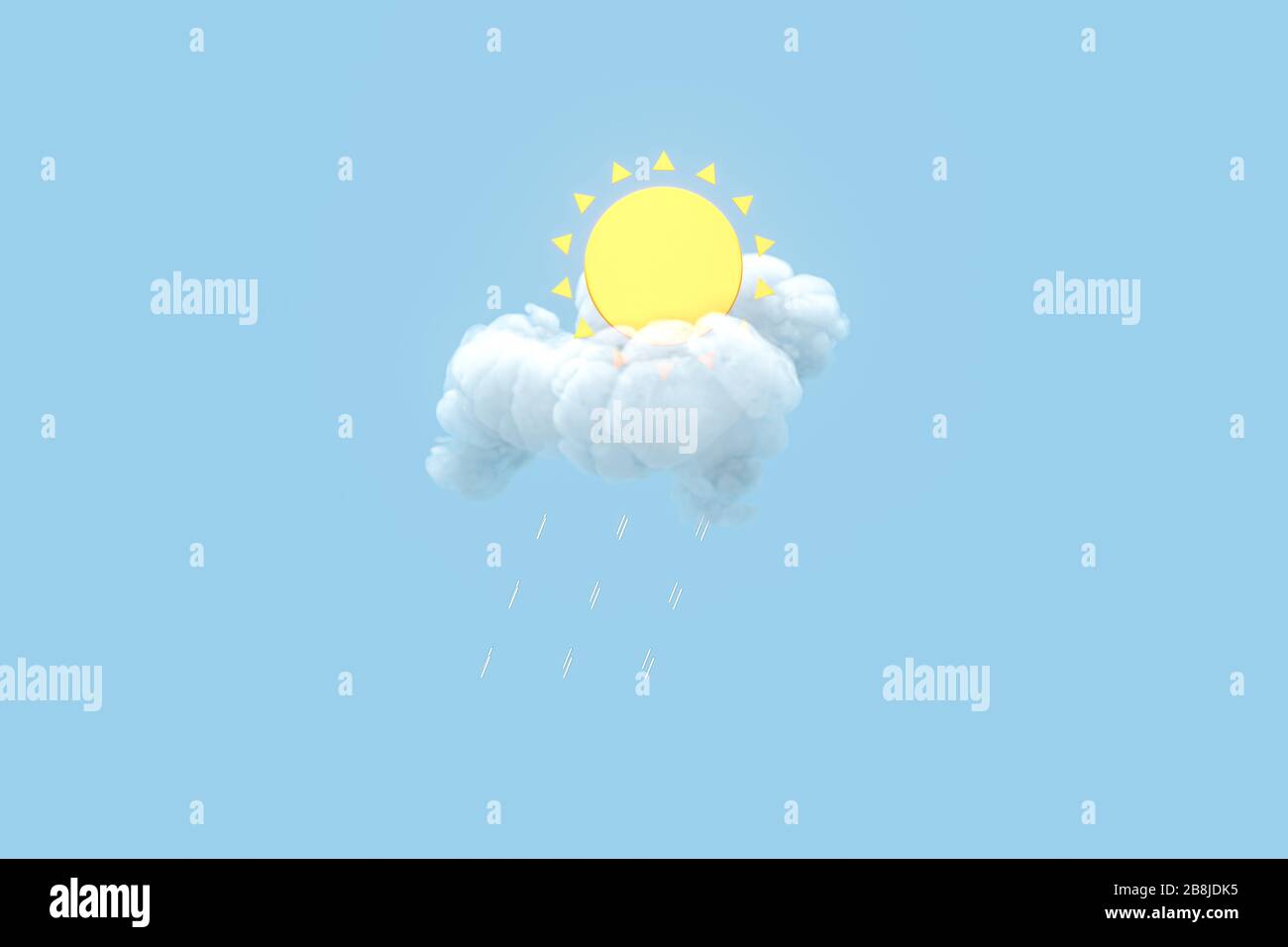 Cloud and sun, weather forecast, 3d rendering. Computer digital drawing ...