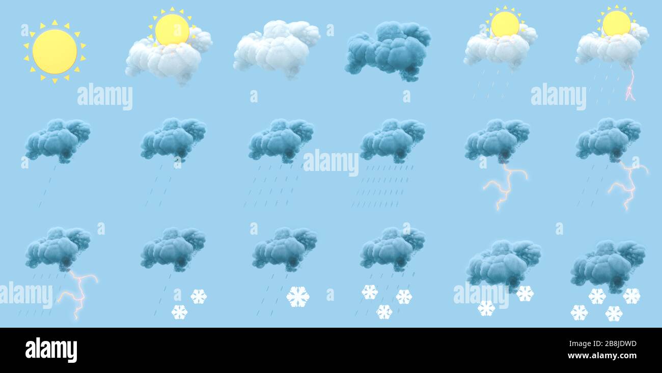 All kinds of weather conditions, weather forecast, 3d rendering ...