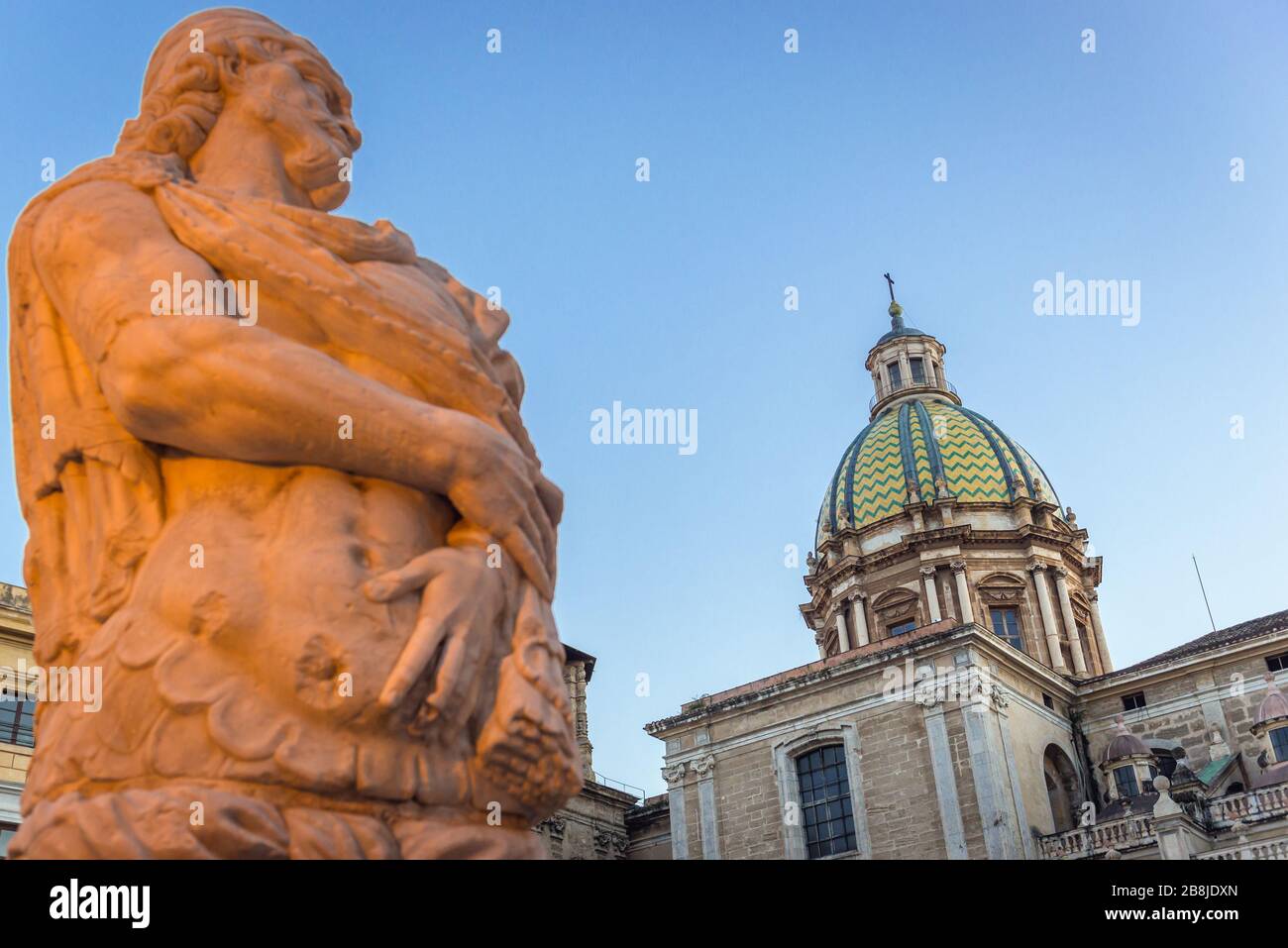 Sculpture of Pretorian Fountain and San Giuseppe dei Teatini church on ...
