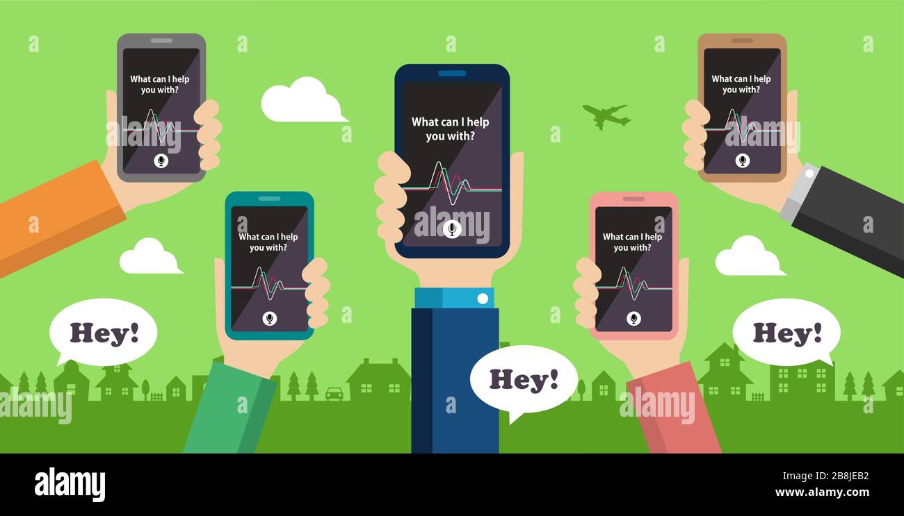 Concierge app ( personal voice assistant / siri ) vector banner ...