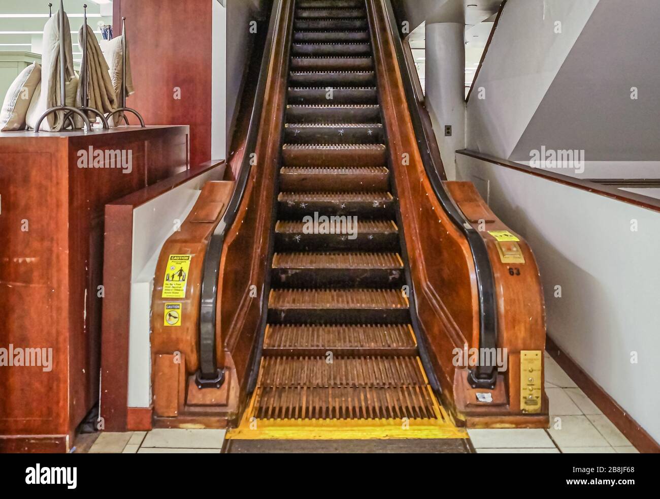 The 125 Years Old Wooden Escalator In A Shopping Center Of New York the-125-years-old-wooden-escalator-in-a-shopping-center-of-new-york