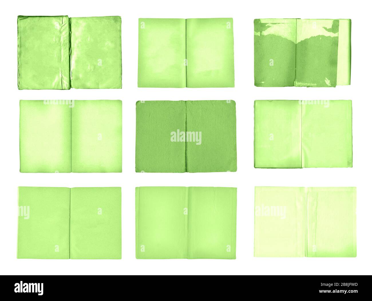 Green open notebook set. Isolated green books collection Stock Photo ...