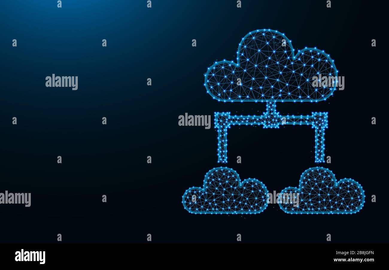 Cloud data made from points and lines on dark blue background, network ...