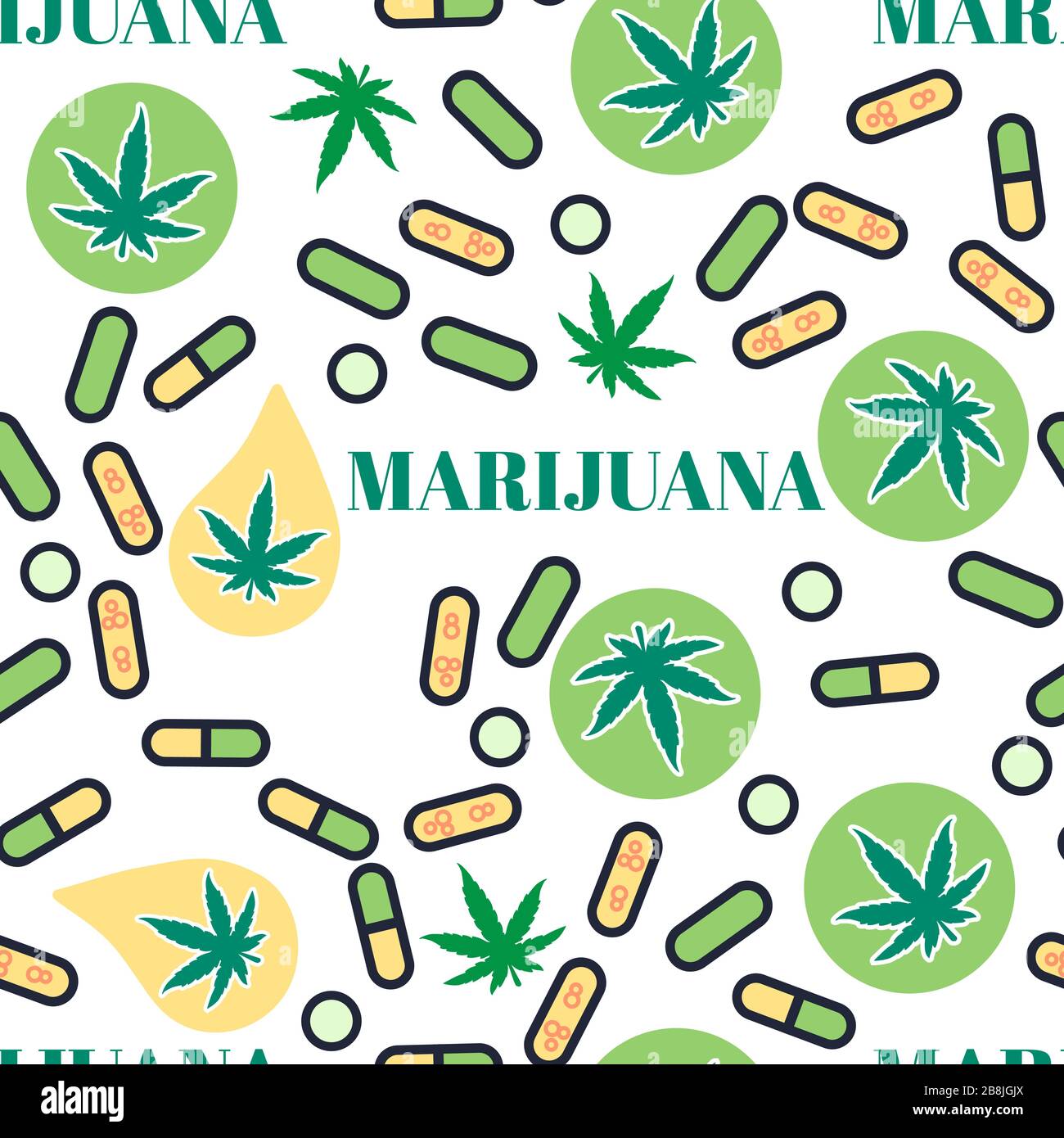 Cannabis THC pills texture. Marjuana tablets seamless pattern with leaf ...