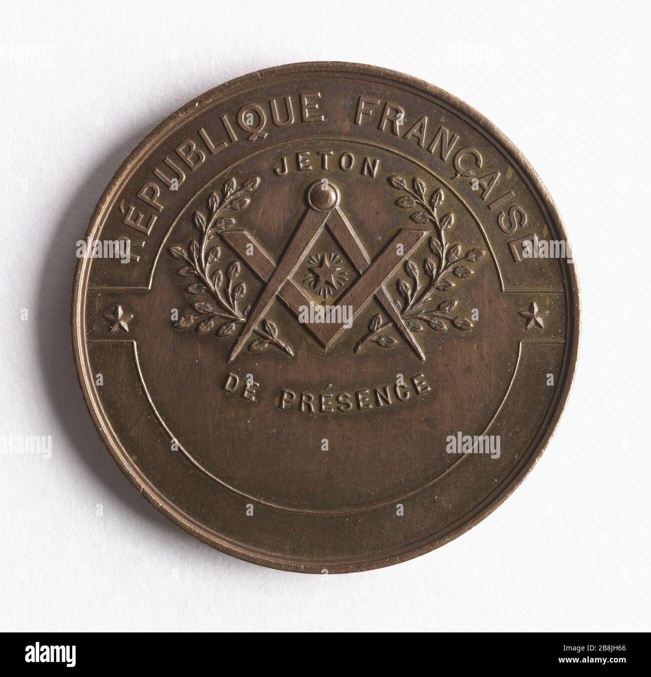 Masonic token presence, s. d. Jeton de présence maçonnique, Cuivre ...