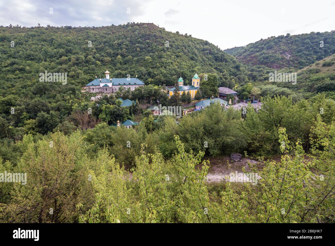 Aerial view with Holy Trinity Saharna Monastery in Saharna village in ...