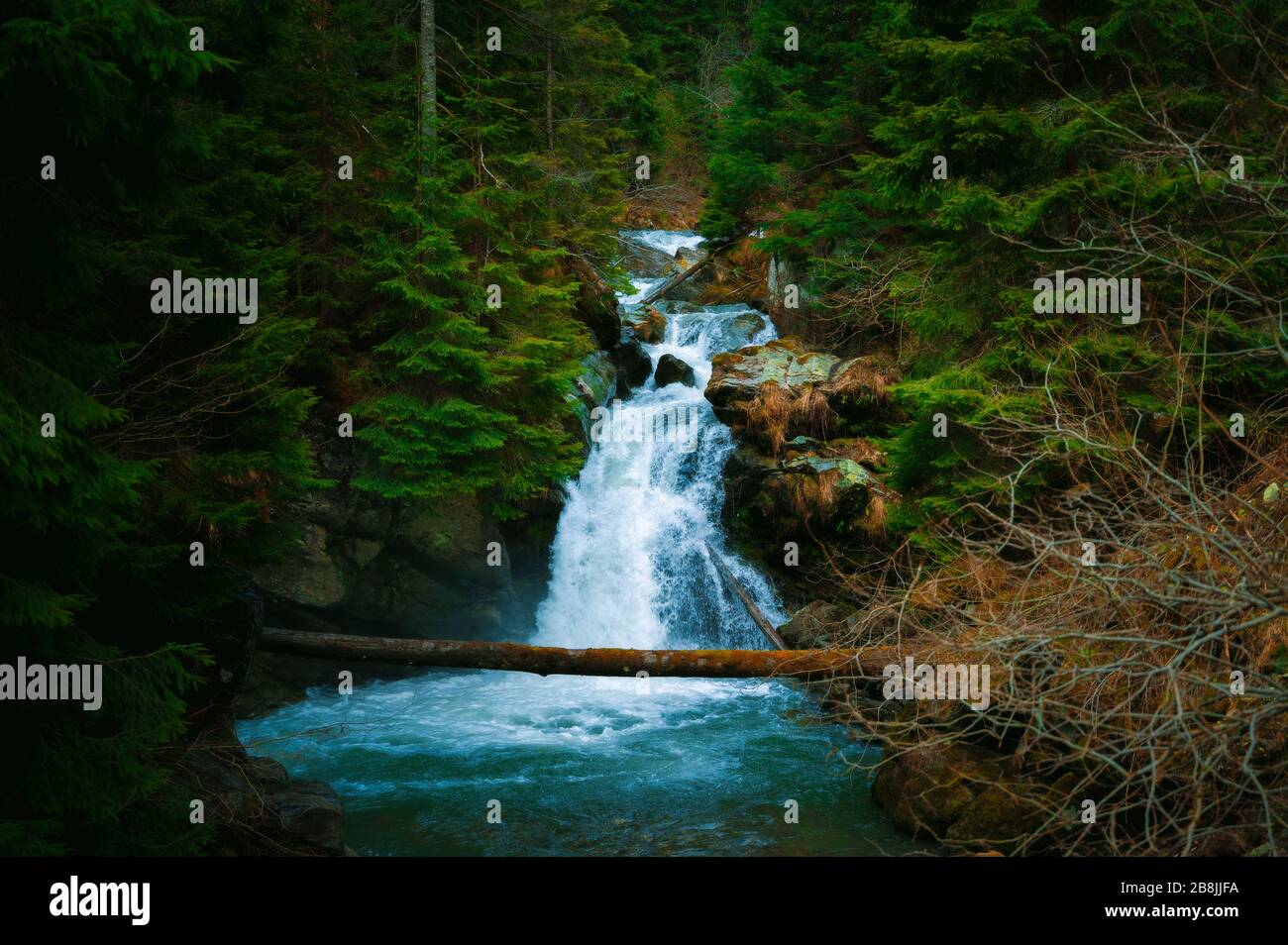 Waterfall mountain view close up. Mountain river waterfall landscape ...