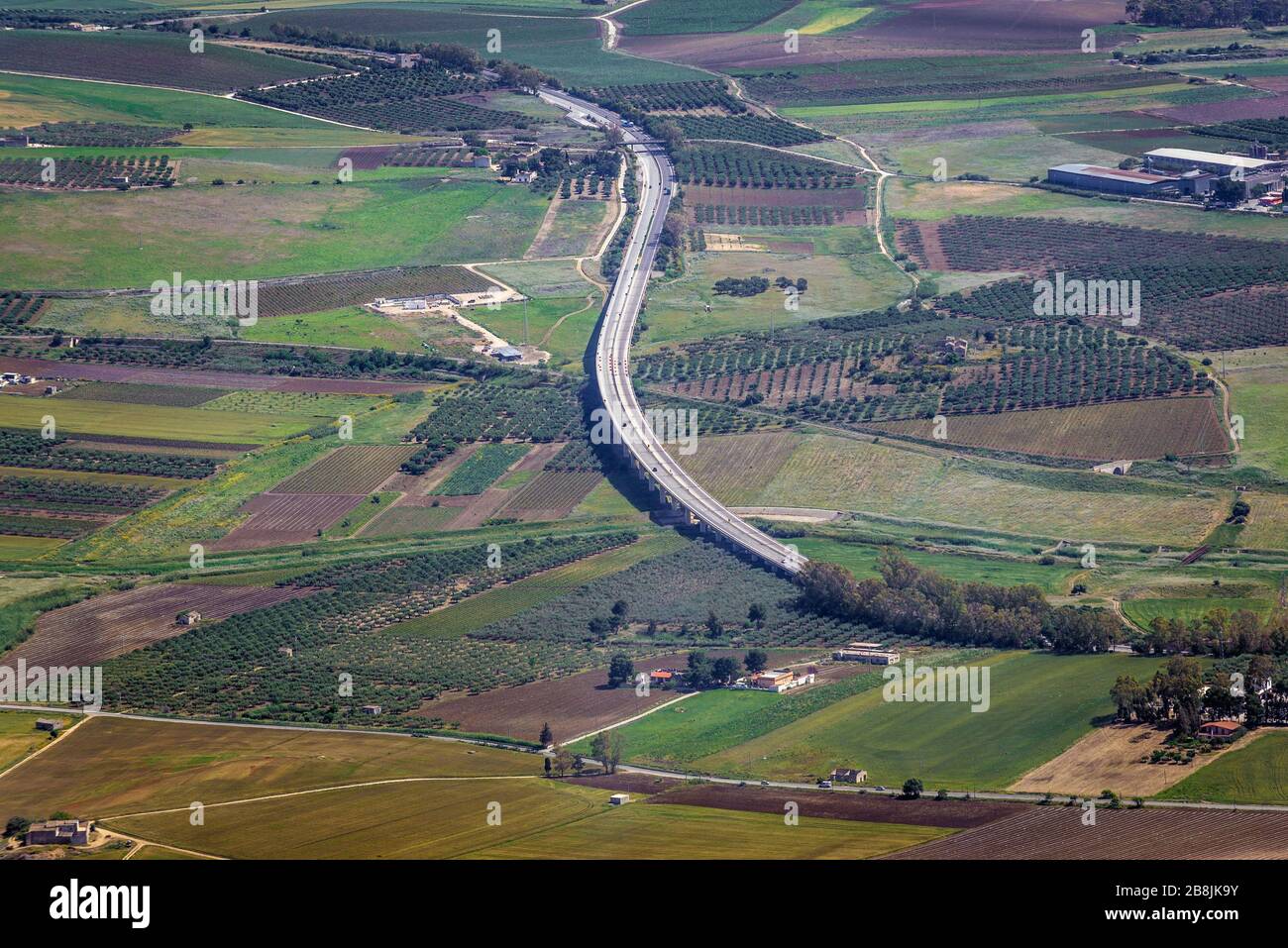 European route E933 seen from Erice historic town on a Mount Erice in ...