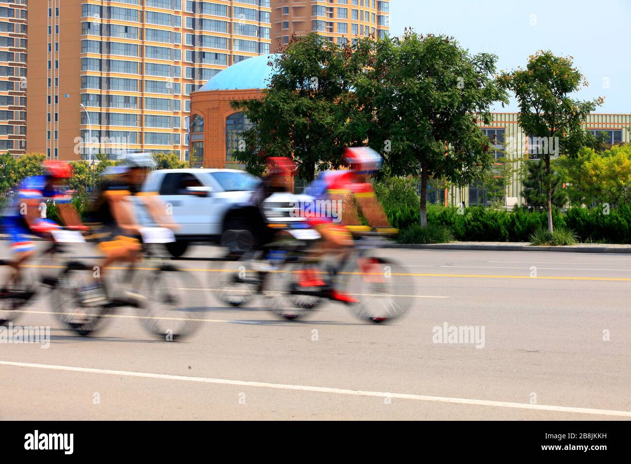 Cycling competition,cyclist athletes riding a race at high speed Stock ...