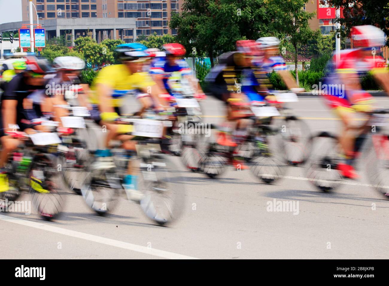 Cycling competition,cyclist athletes riding a race at high speed Stock ...