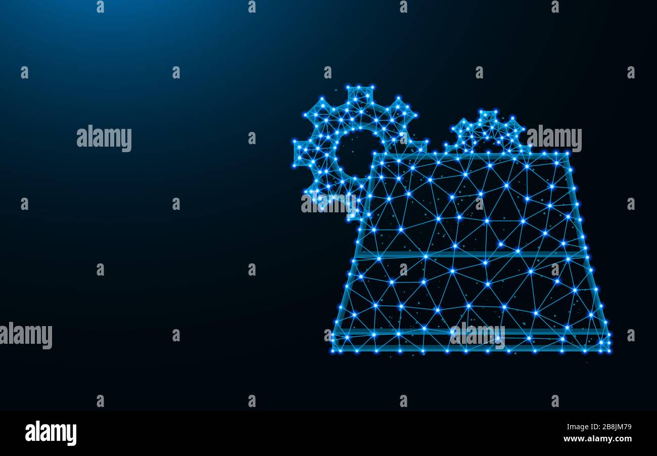 Laptop repair made from points and lines on dark blue background ...