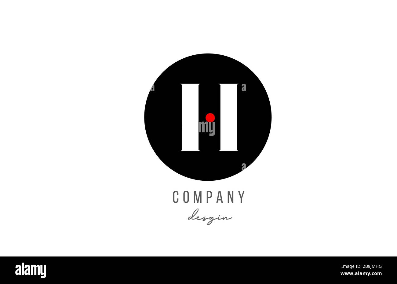 H letter alphabet icon logo design in white red with circle for ...