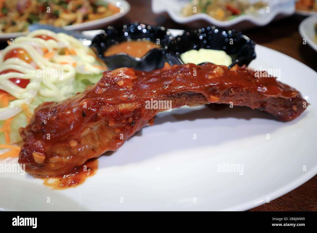 pork steak or pork rib steak, barbecue pork rib with salad Stock Photo ...