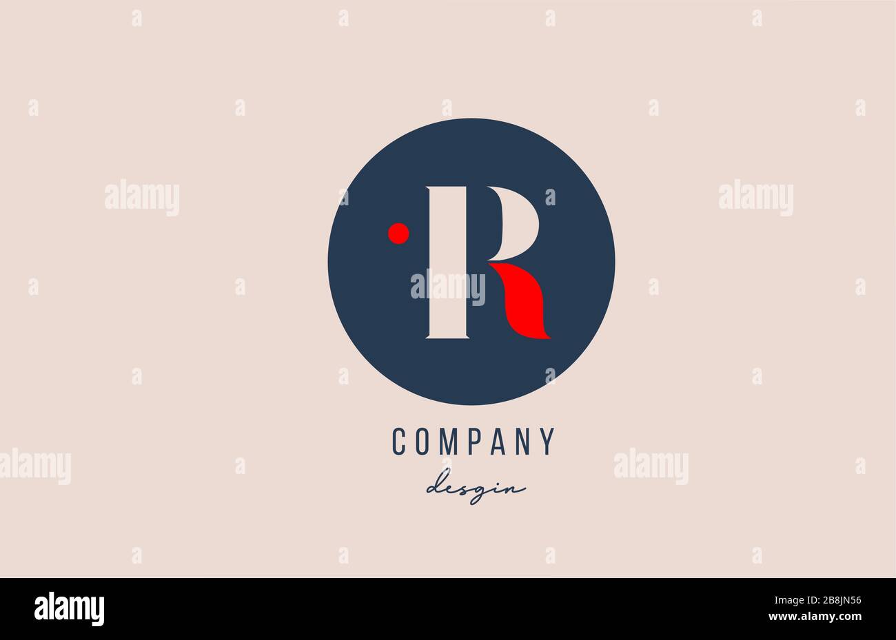 red dot R letter alphabet logo icon design with blue circle for company ...
