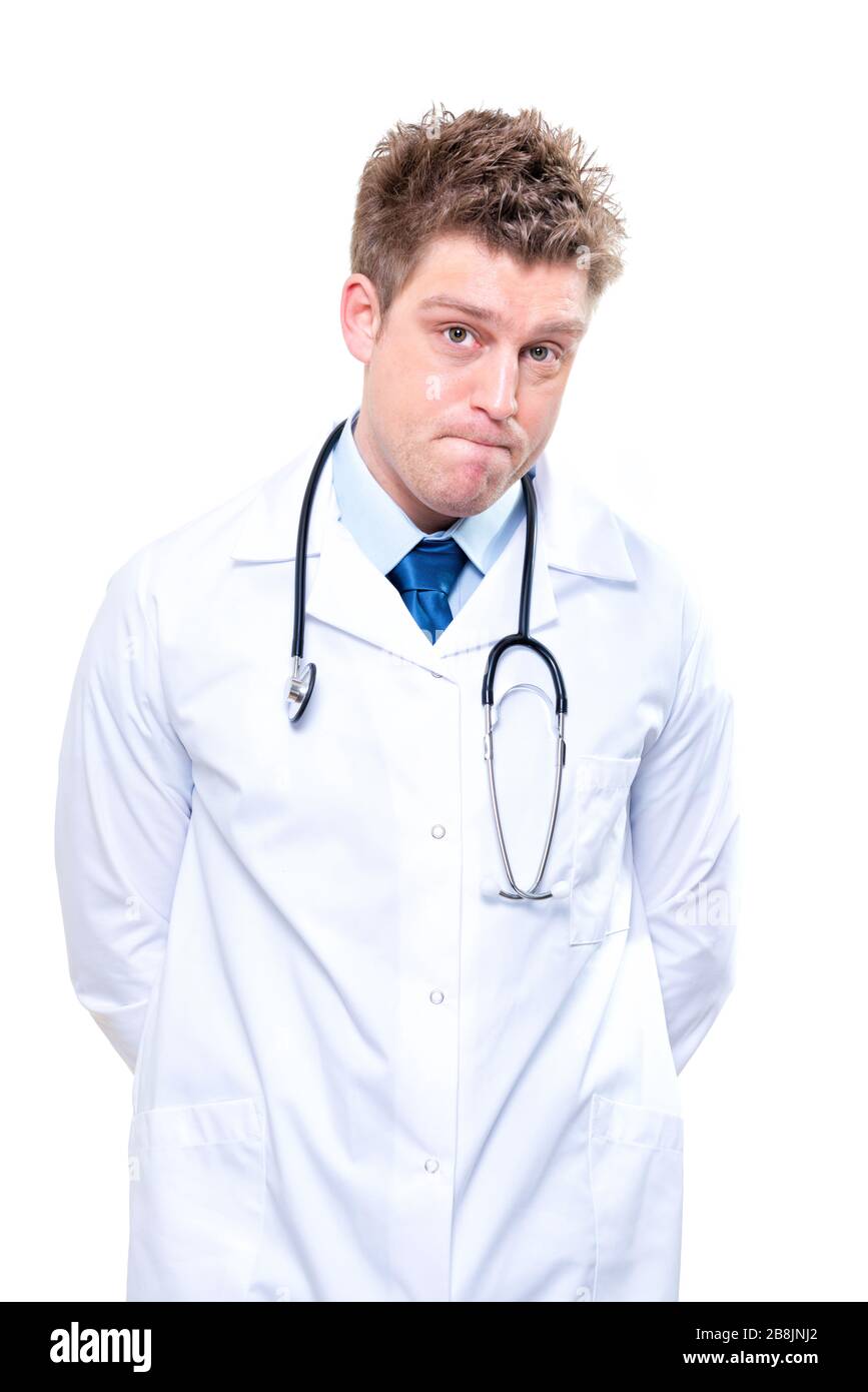 Expressive cherfull doctor with stethoscope. Isolated Stock Photo - Alamy